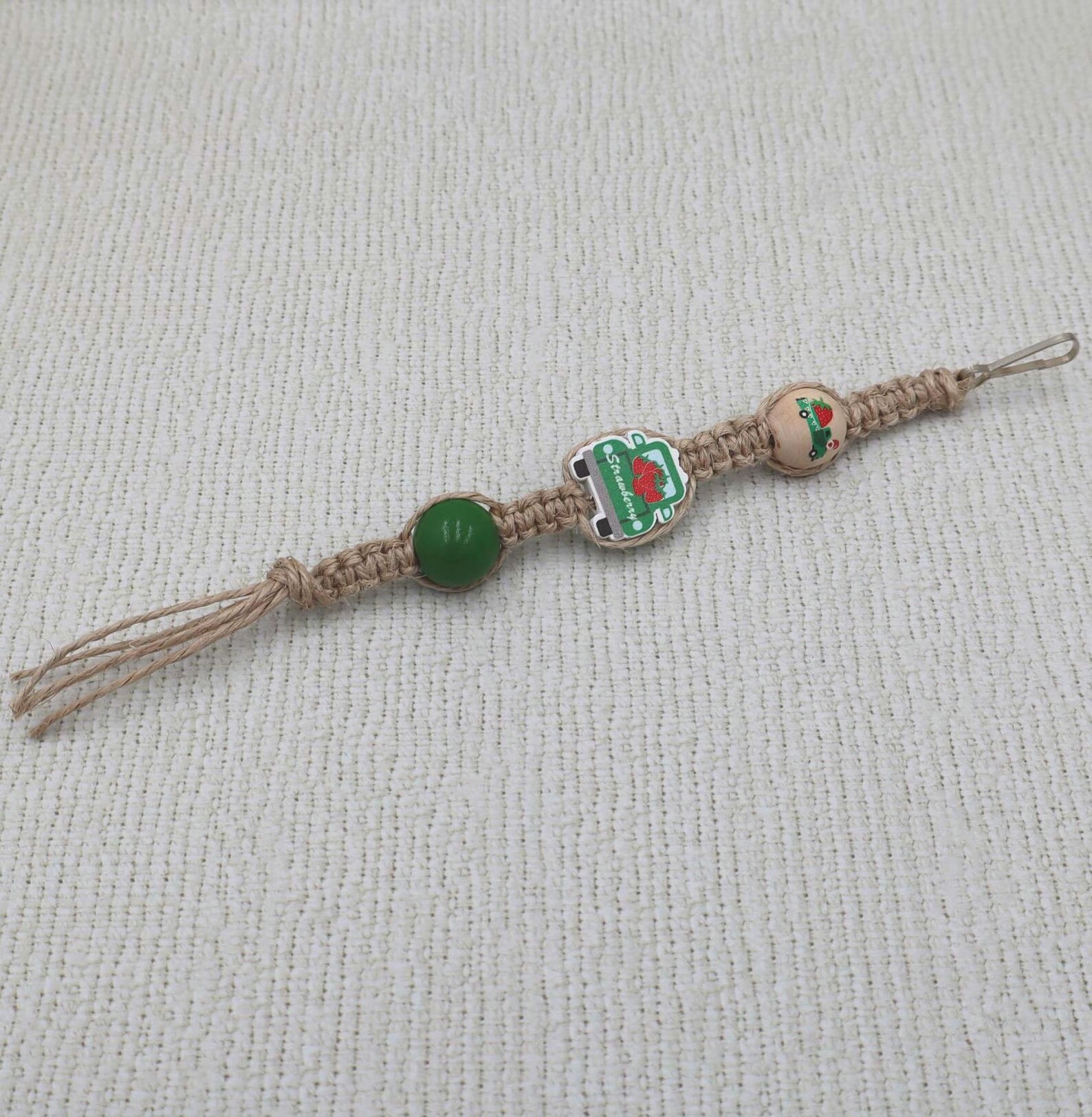 Hemp Keychain With Strawberry Themed Wooden Beads - Etsy