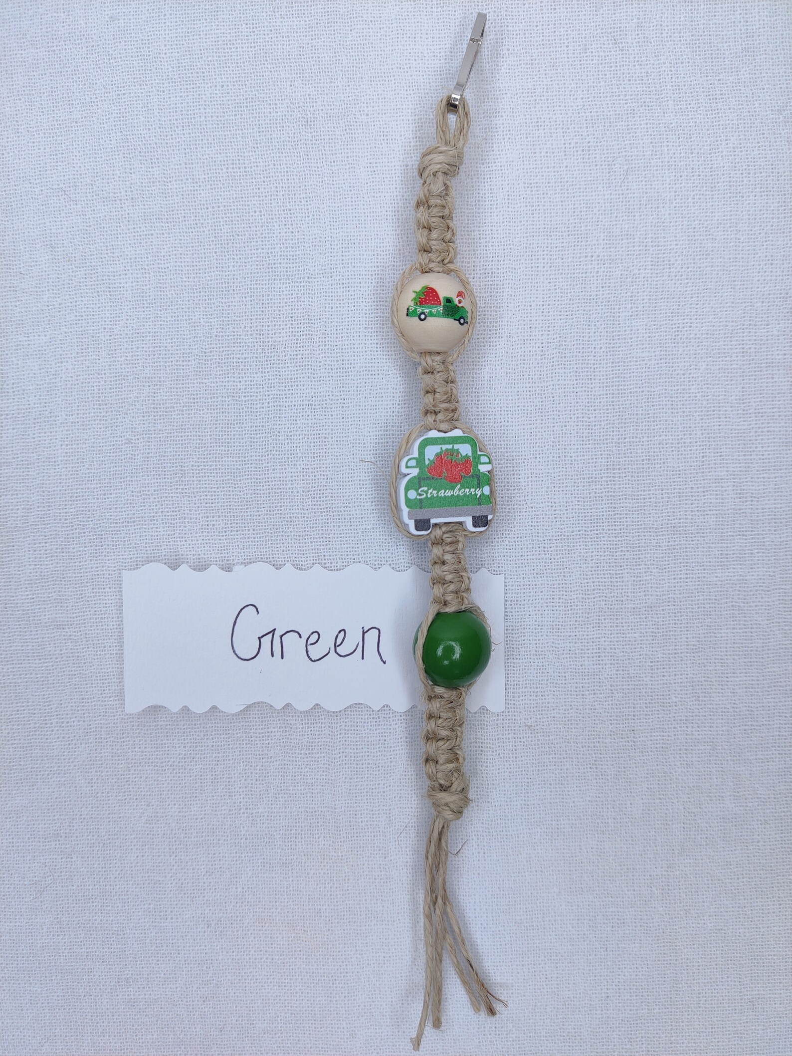 Hemp Keychain With Strawberry Themed Wooden Beads - Etsy