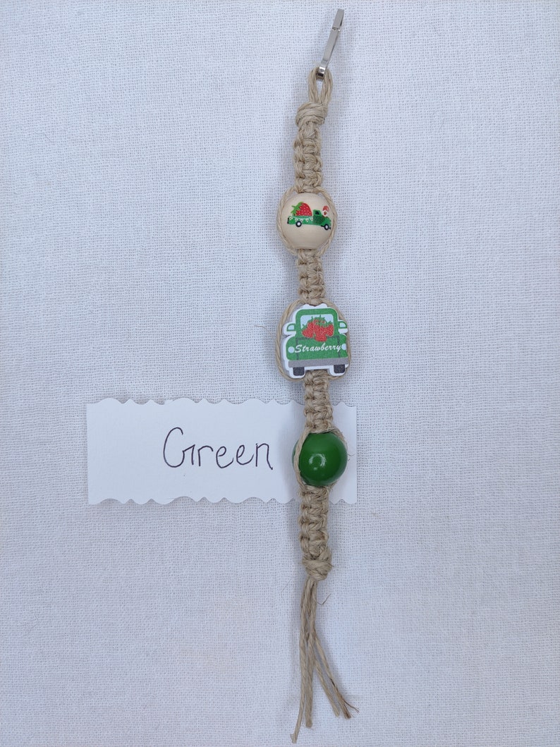 Hemp Keychain With Strawberry Themed Wooden Beads - Etsy