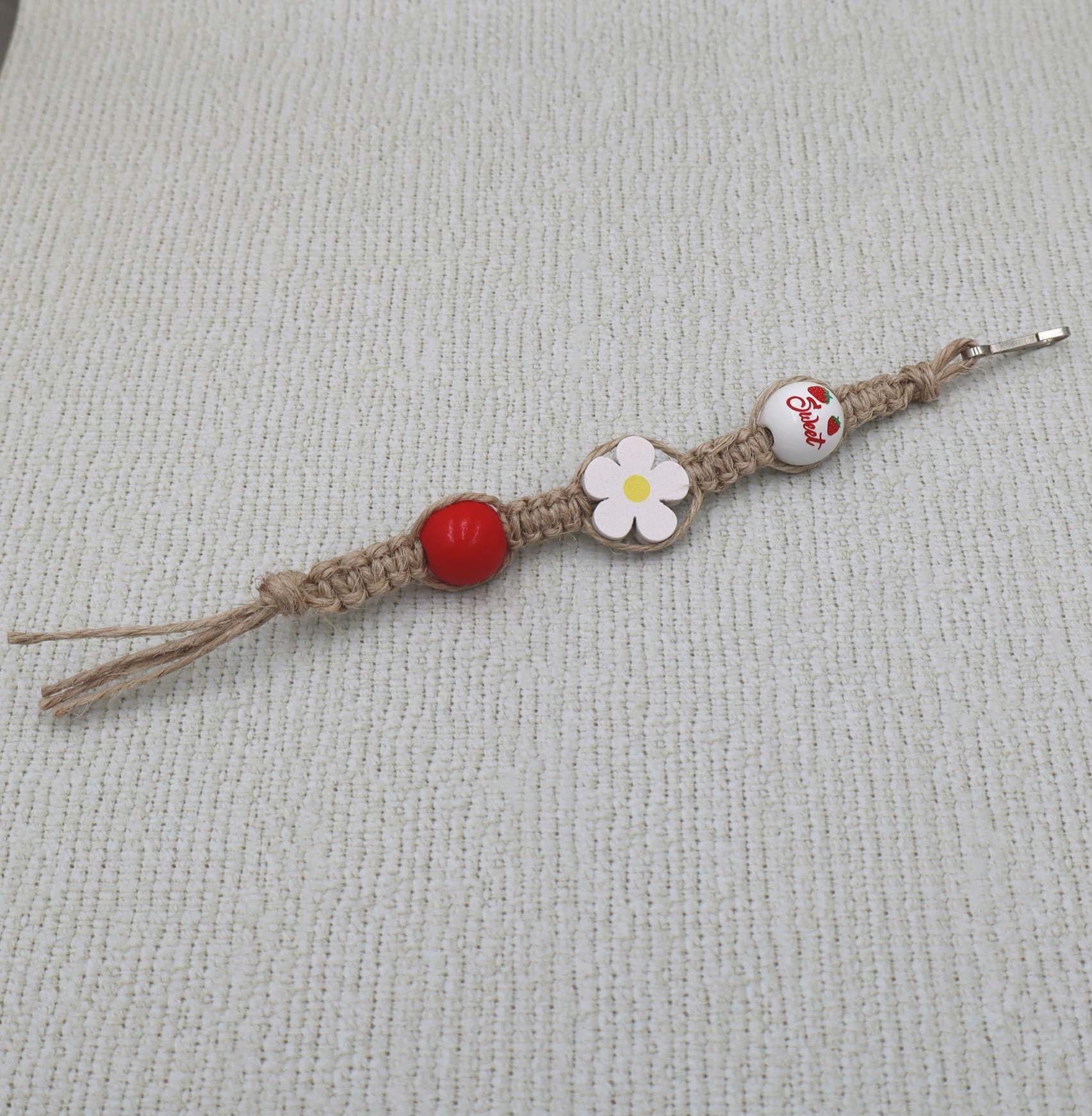 Hemp Keychain With Strawberry Themed Wooden Beads - Etsy