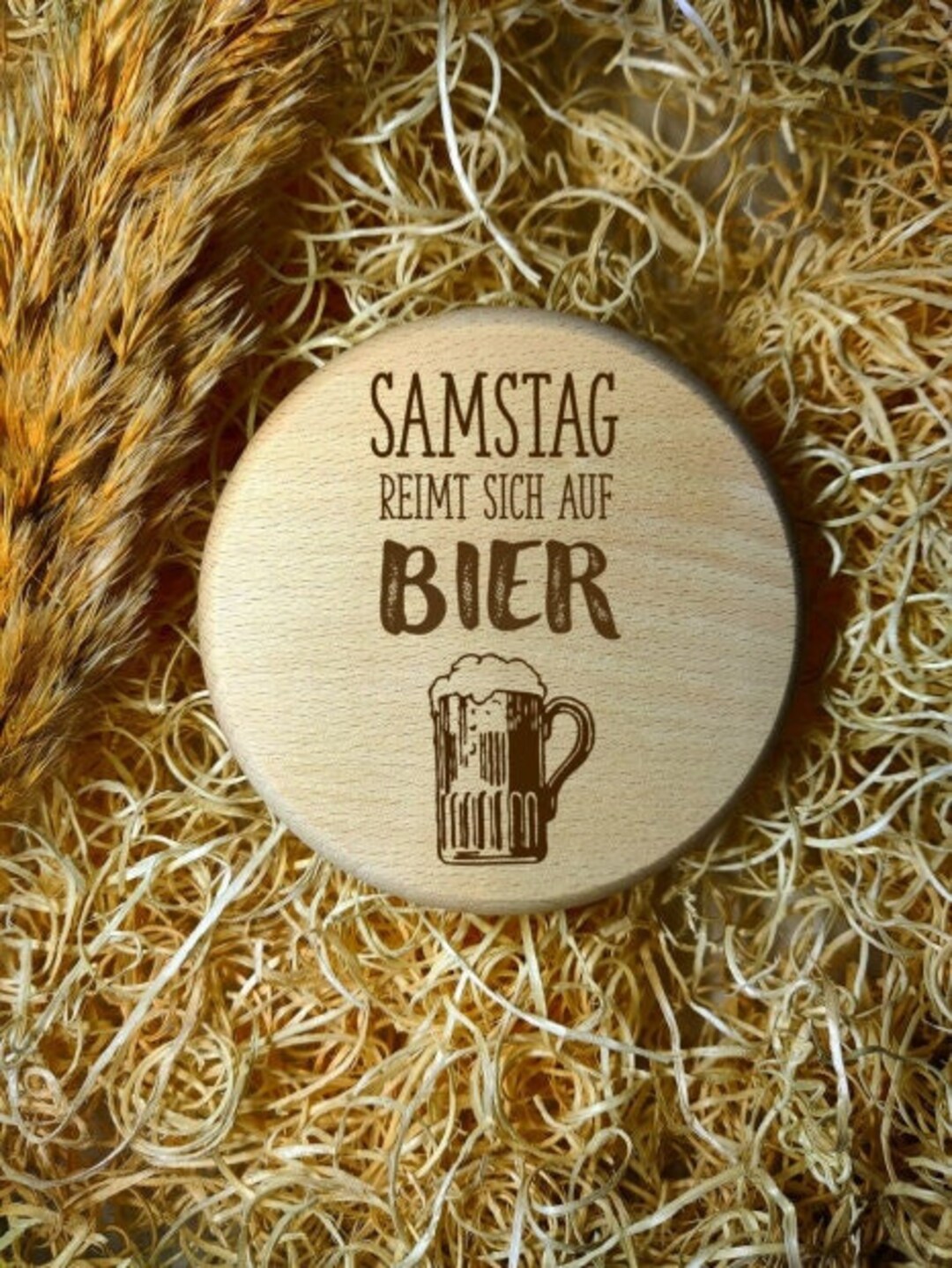 Beer Mug Beer Glass Lid Made of Beech Wood With saturday Rhymes With ...