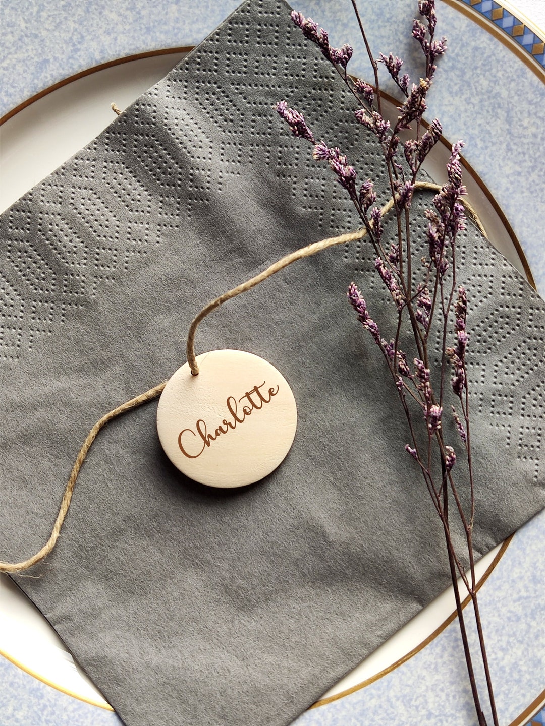Name Tag Personalized (4 Cm), With Name, Round, Wood, Wedding ...