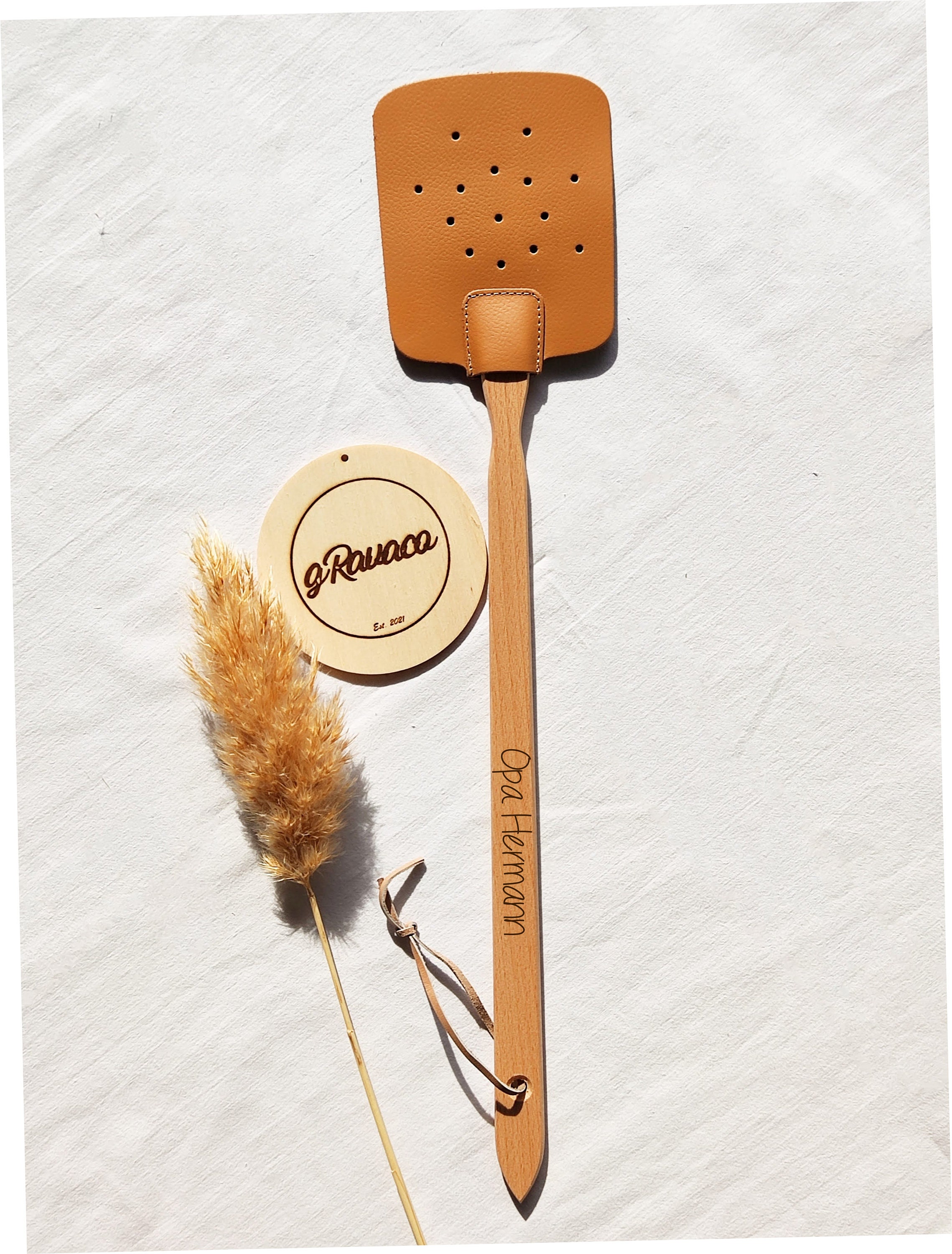 Fly Swatter Made of Wood and Leather, With Engraving, Personalized ...
