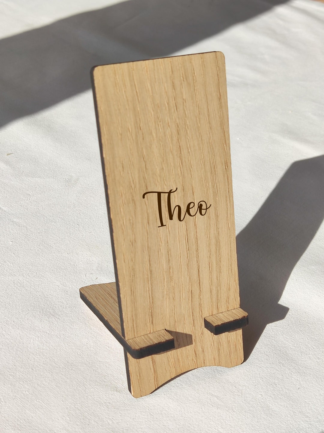 Engraved Phone Holder, Phone Holder, Wood, Oak, Personalized, Gift ...