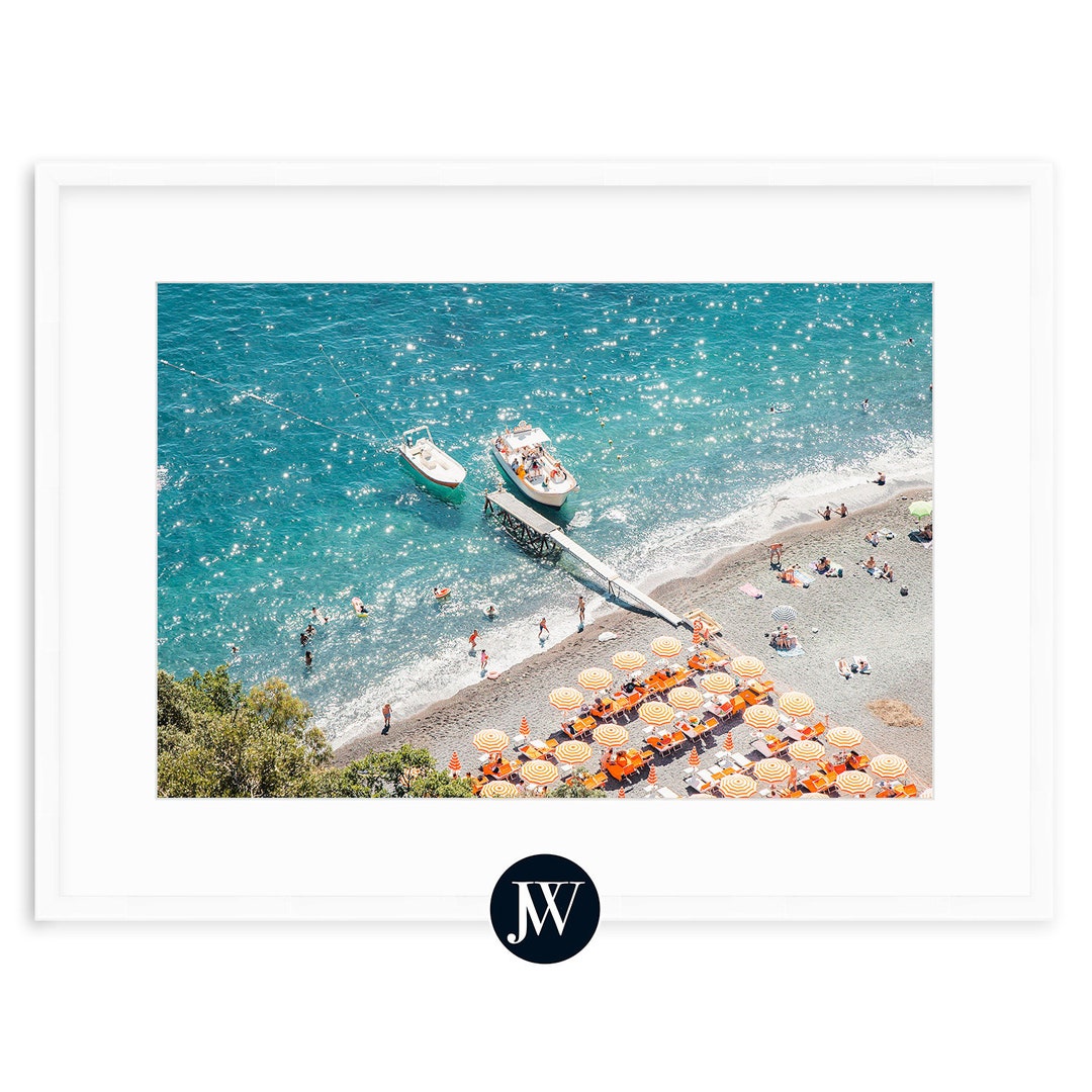 Amalfi Coast Art Print, Positano Beach Club Aerial Photo, Italy ...