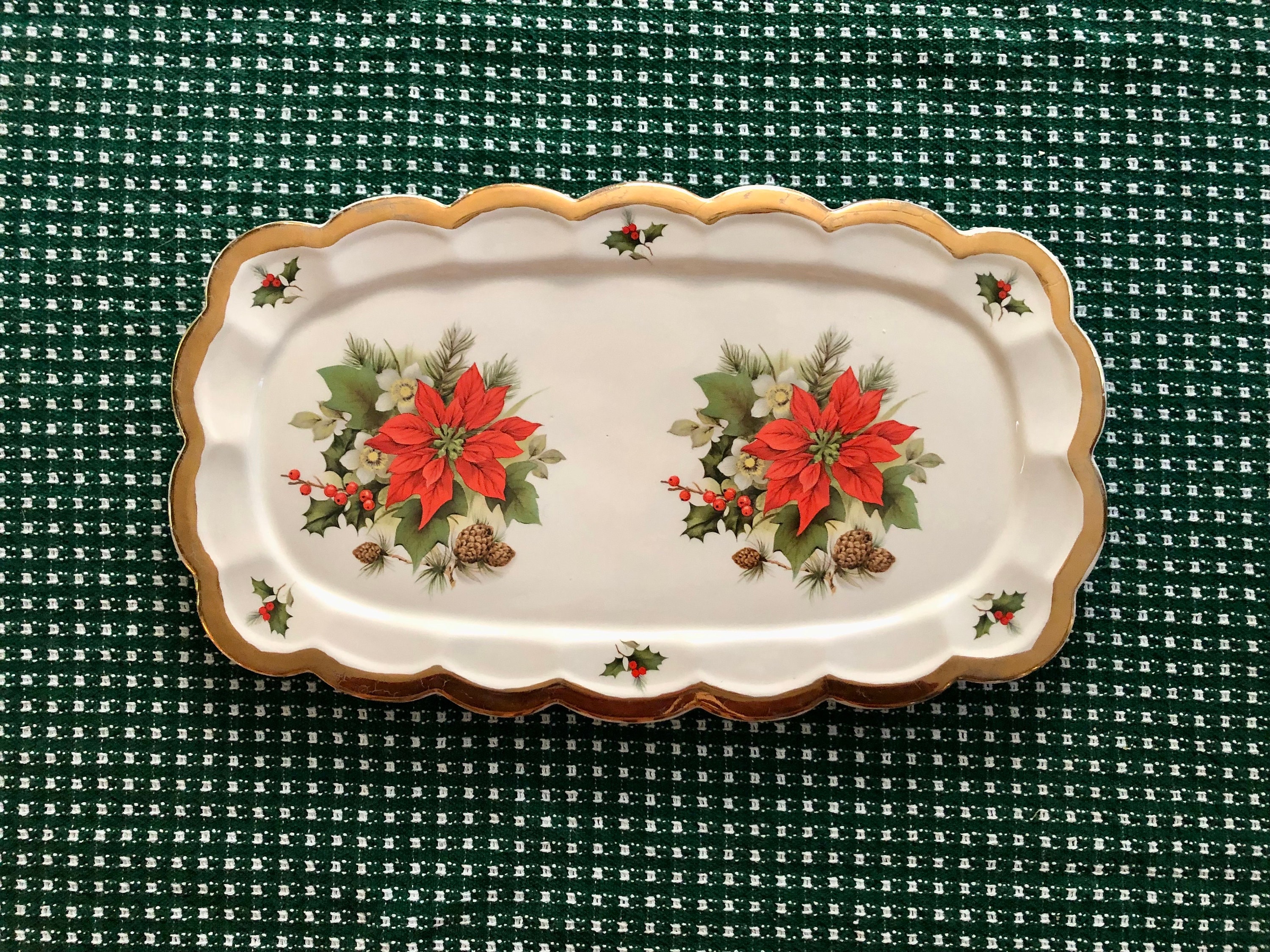 Gold Rimmed Rectangular Poinsettia Platter 16” - Etsy