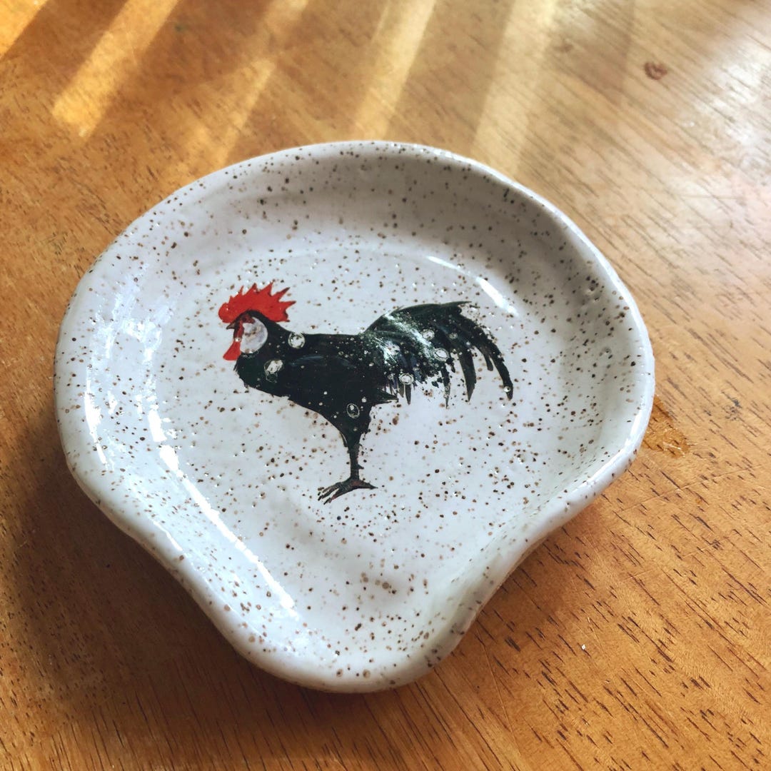 Speckled Ceramic Rooster Spoon Rest // Farmhouse Kitchen // Farmhouse ...