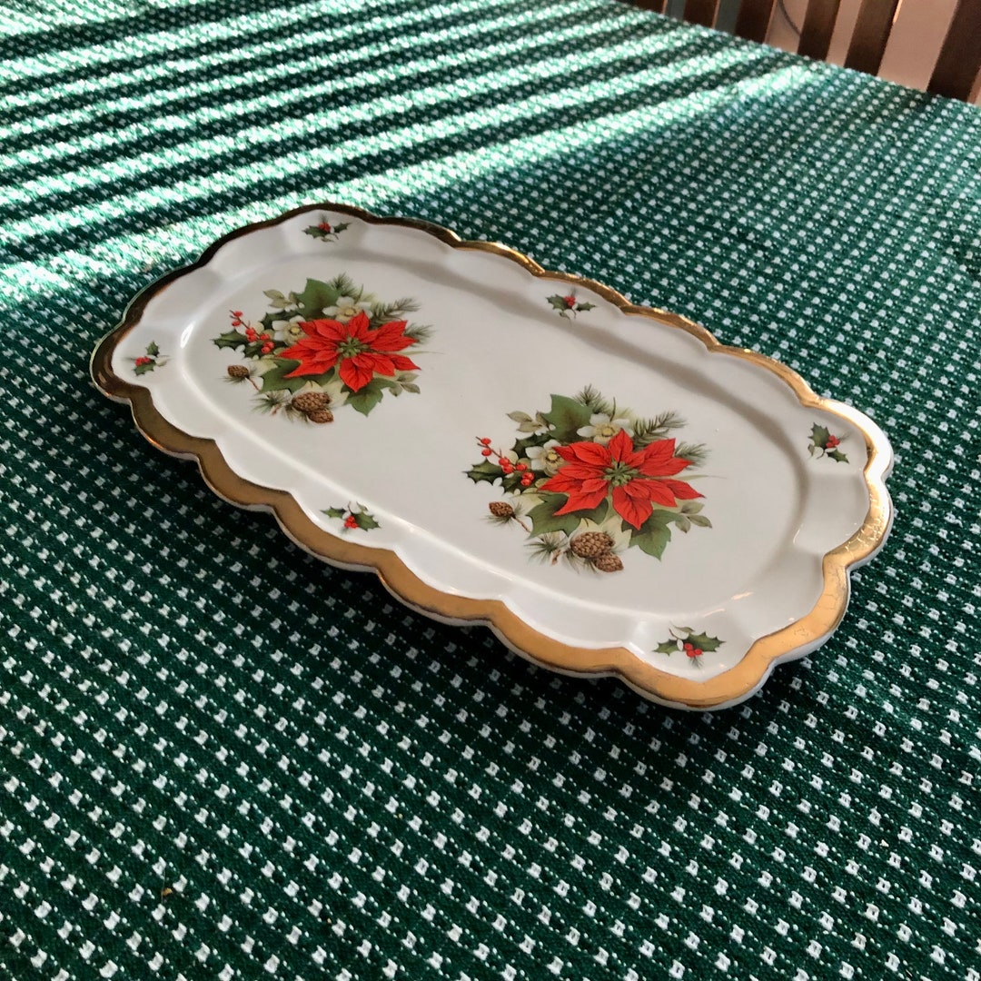 Gold Rimmed Rectangular Poinsettia Platter 16” - Etsy