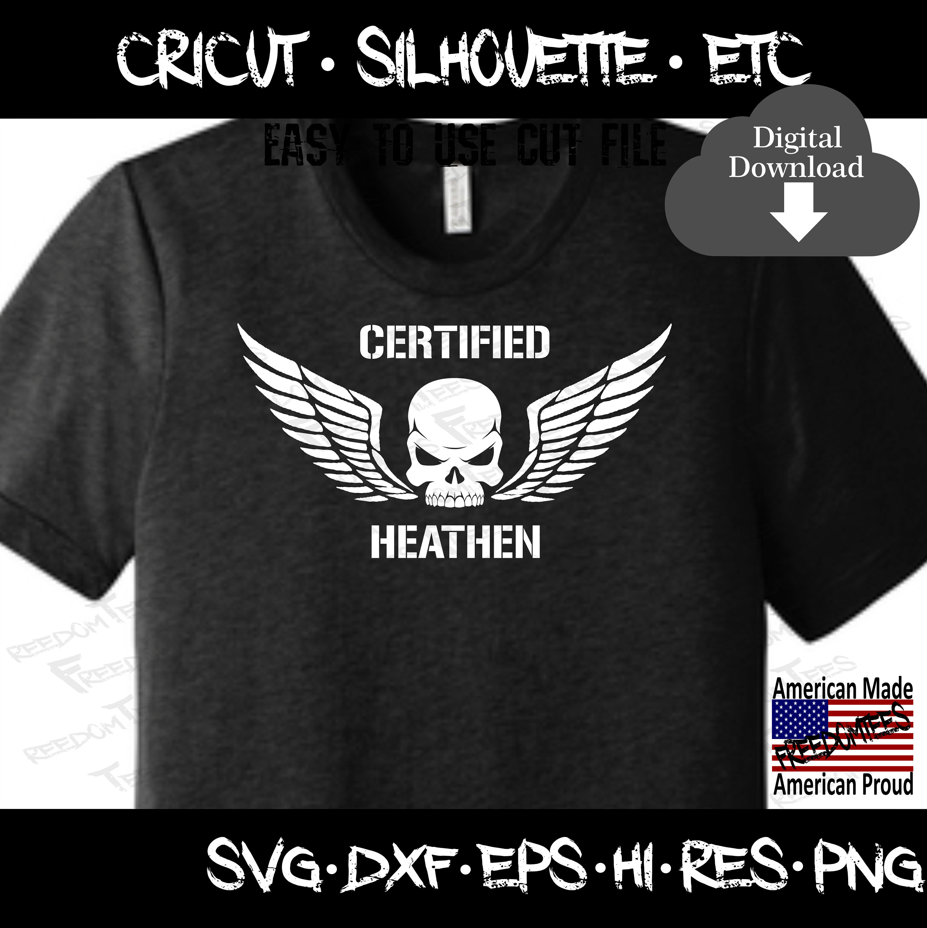 Skull Svg, Clipart, Wings, Heathen, Certified, Cricut, Silhouette ...