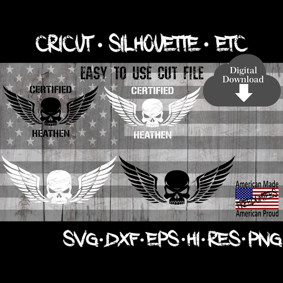 Skull Svg, Clipart, Wings, Heathen, Certified, Cricut, Silhouette ...