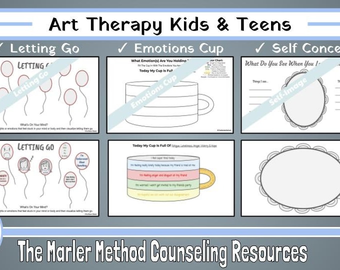 Art Therapy CBT Worksheets for Kids & Teens With Coloring Activity for ...