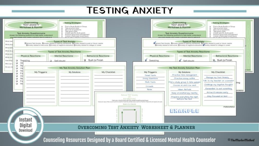 Overcoming TEST / EXAM Anxiety CBT Worksheet & Planner for Students W ...