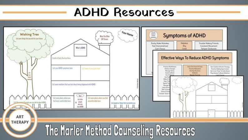 The ADHD House Art Therapy Worksheet / CBT Self-expression Activity for ...