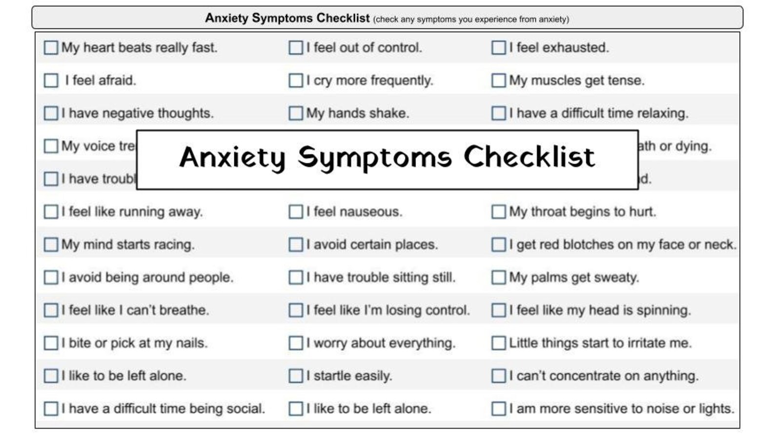 Anxiety Triggers & Symptoms Self-assessment Scale / Worksheet With ...