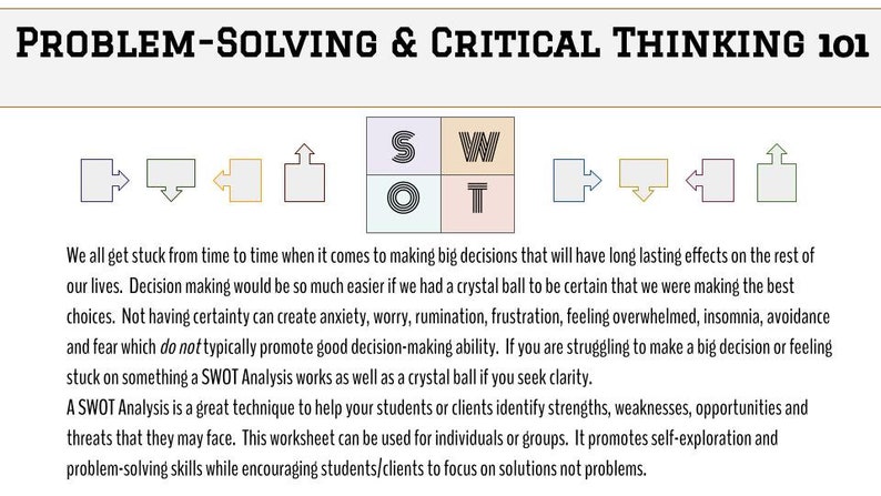 Problem Solving & Critical Thinking 101 Worksheet for Pre-teens and ...