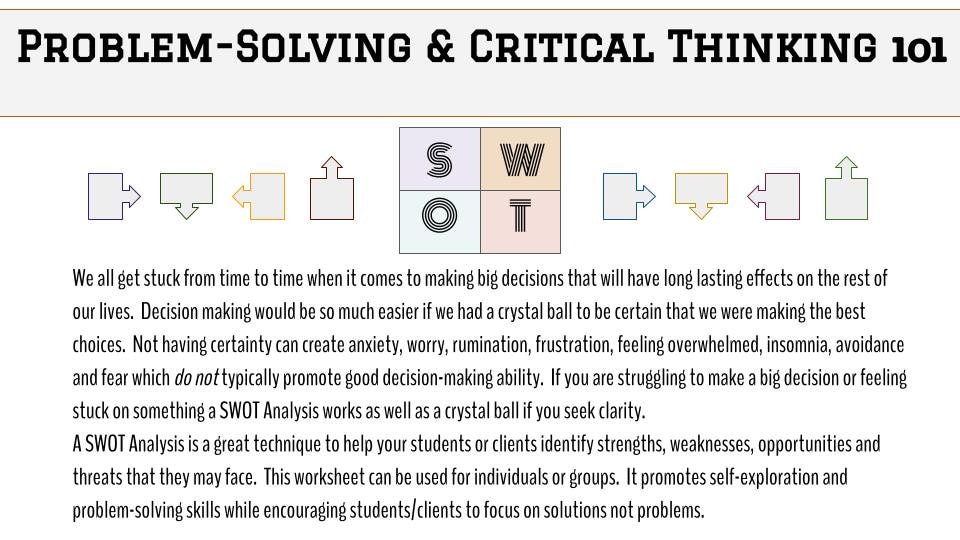 Problem Solving & Critical Thinking 101 Worksheet for Pre-teens and ...