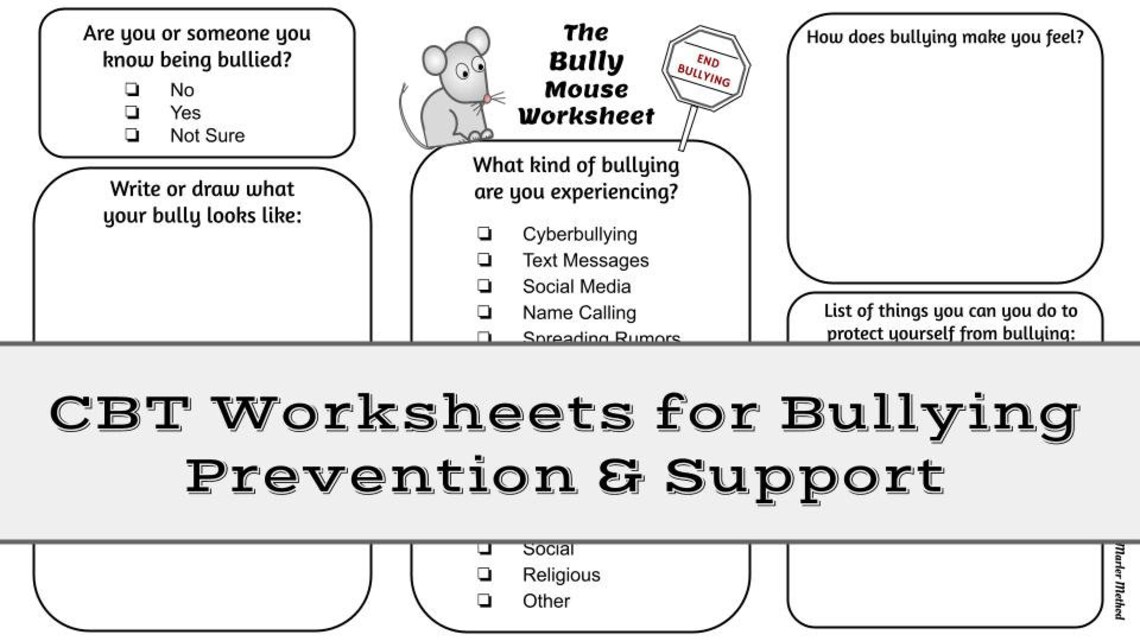 The Bully Mouse CBT Worksheet for Kids & Teens With End Bullying Maze ...