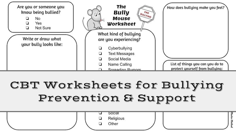 The Bully Mouse CBT Worksheet for Kids & Teens With End Bullying Maze ...