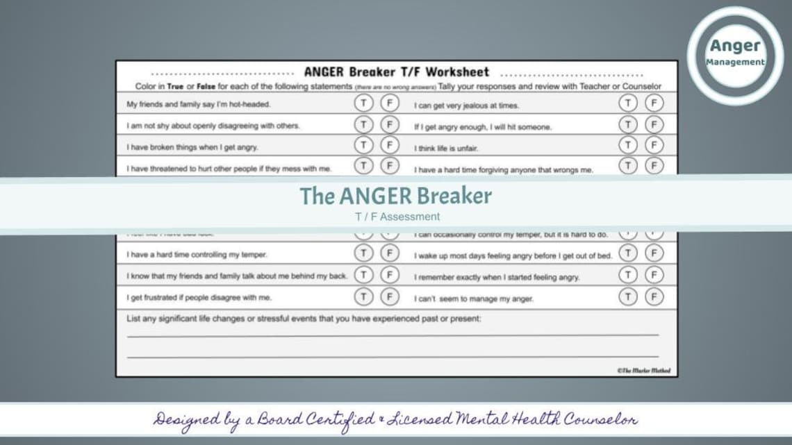 The ANGER BREAKER T/F CBT Worksheet Intake Tool for Teens or Students ...