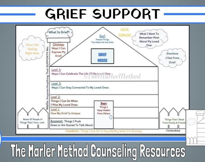 The Grief House Therapeutic Worksheet for Children & Teens to Express ...
