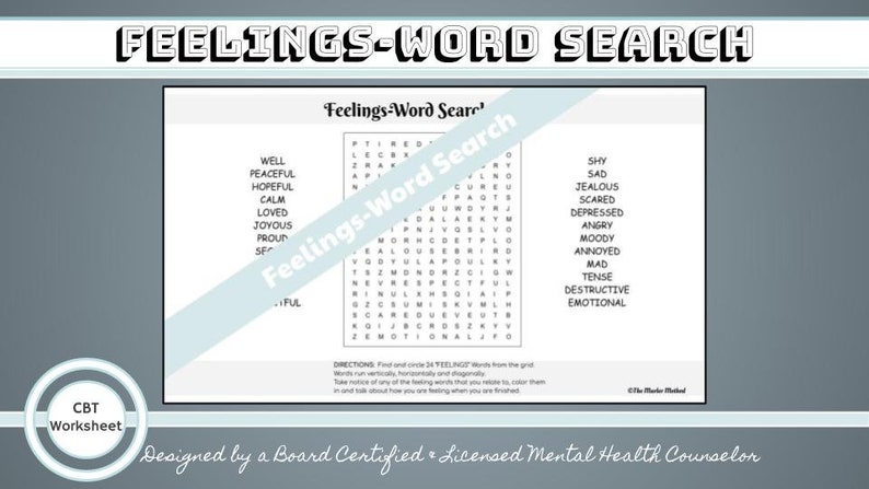 Feelings / Emotions Word Search Puzzle CBT DBT Worksheet for Students ...
