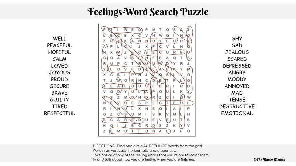 Feelings / Emotions Word Search Puzzle CBT DBT Worksheet for Students ...