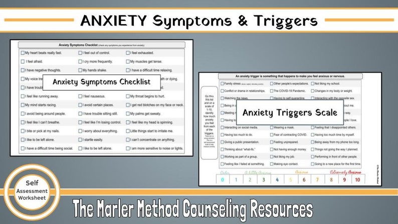 Anxiety Triggers & Symptoms Self-assessment Scale / Worksheet With ...