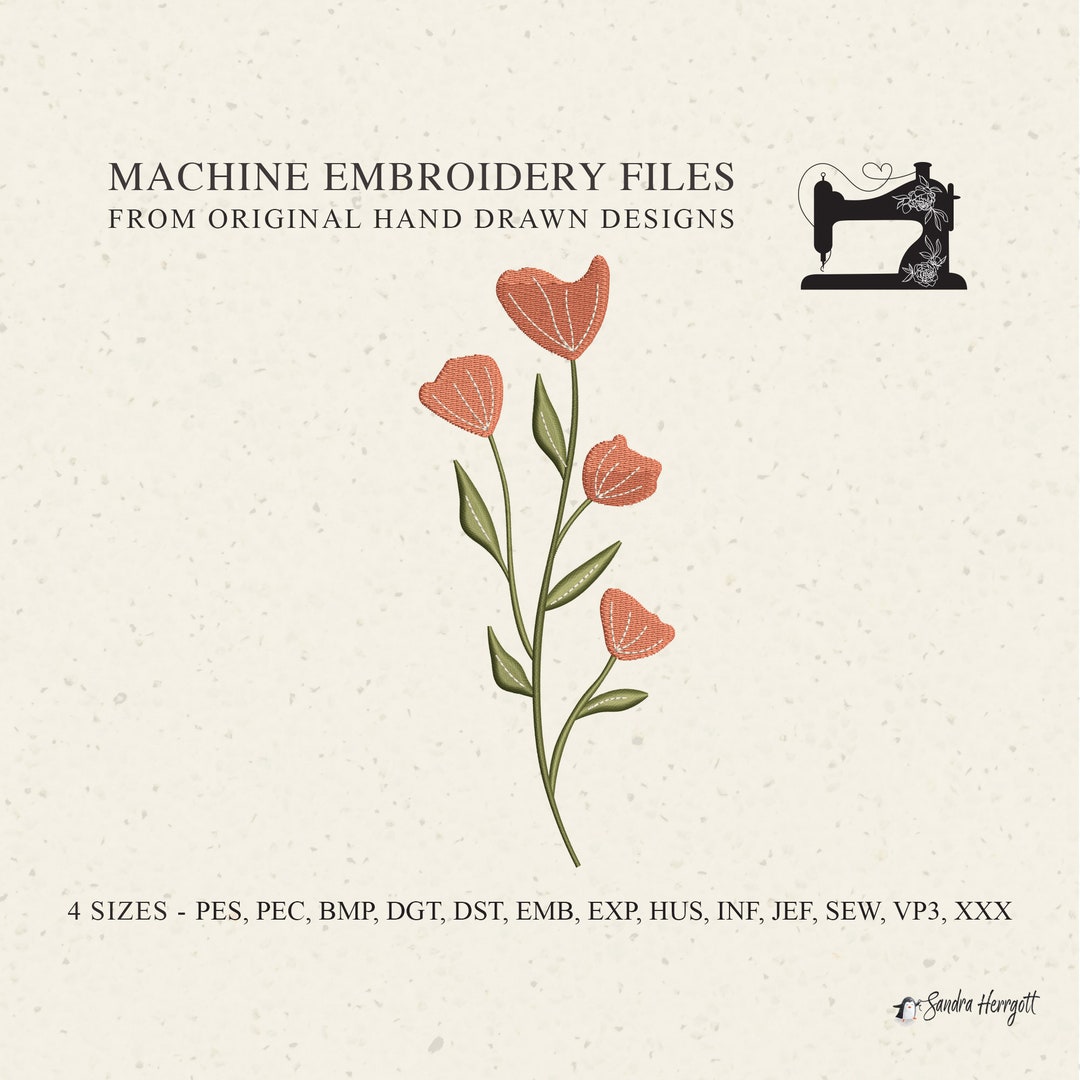 Red Wildflower Machine Embroidery Design Pattern, Spring Flower ...