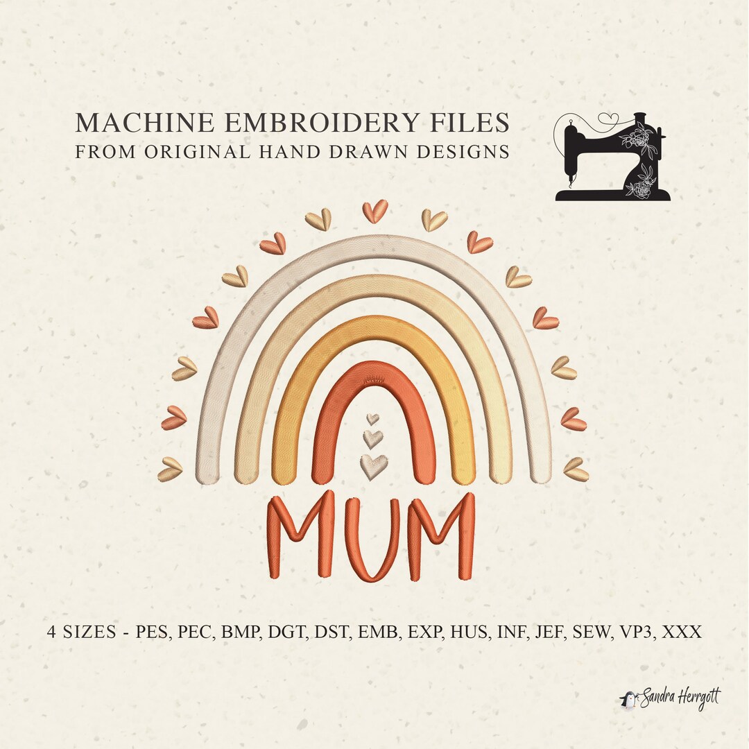 Mum Rainbow Machine Embroidery Design Pattern File, Mothers Day Quote ...