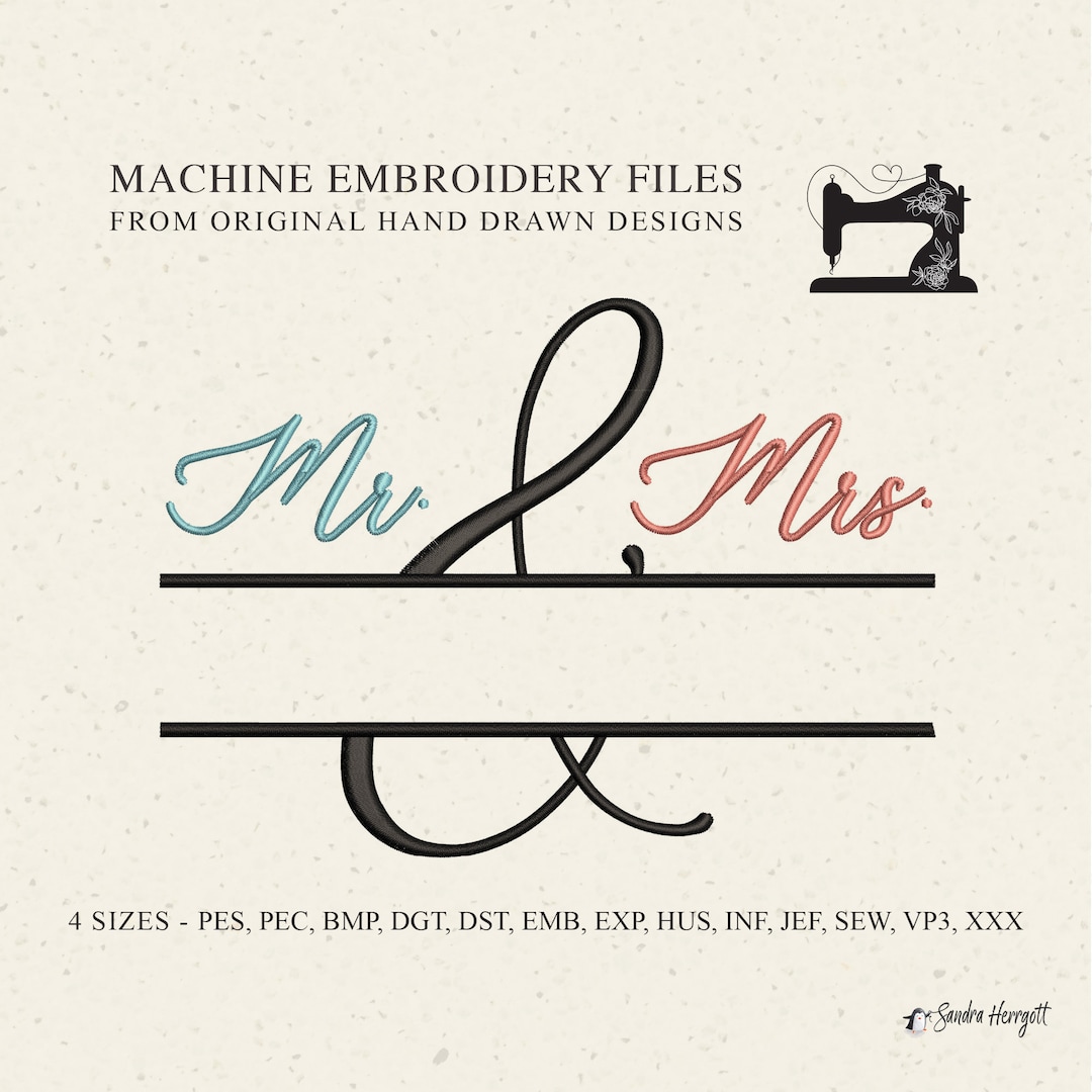 Mr & Mrs Machine Embroidery Design Pattern, Hand-lettered Embroidery ...