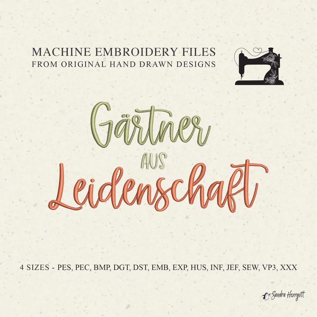 GERMAN Gardener With Passion Embroidery Design Pattern File, Gardening ...