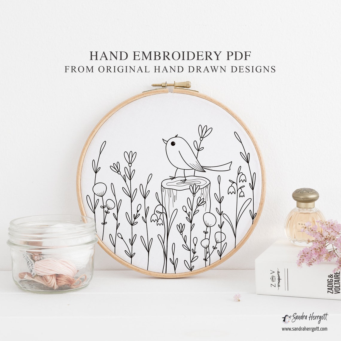 Bird Florals Hand Embroidery PDF Pattern Template Cute Animal - Etsy