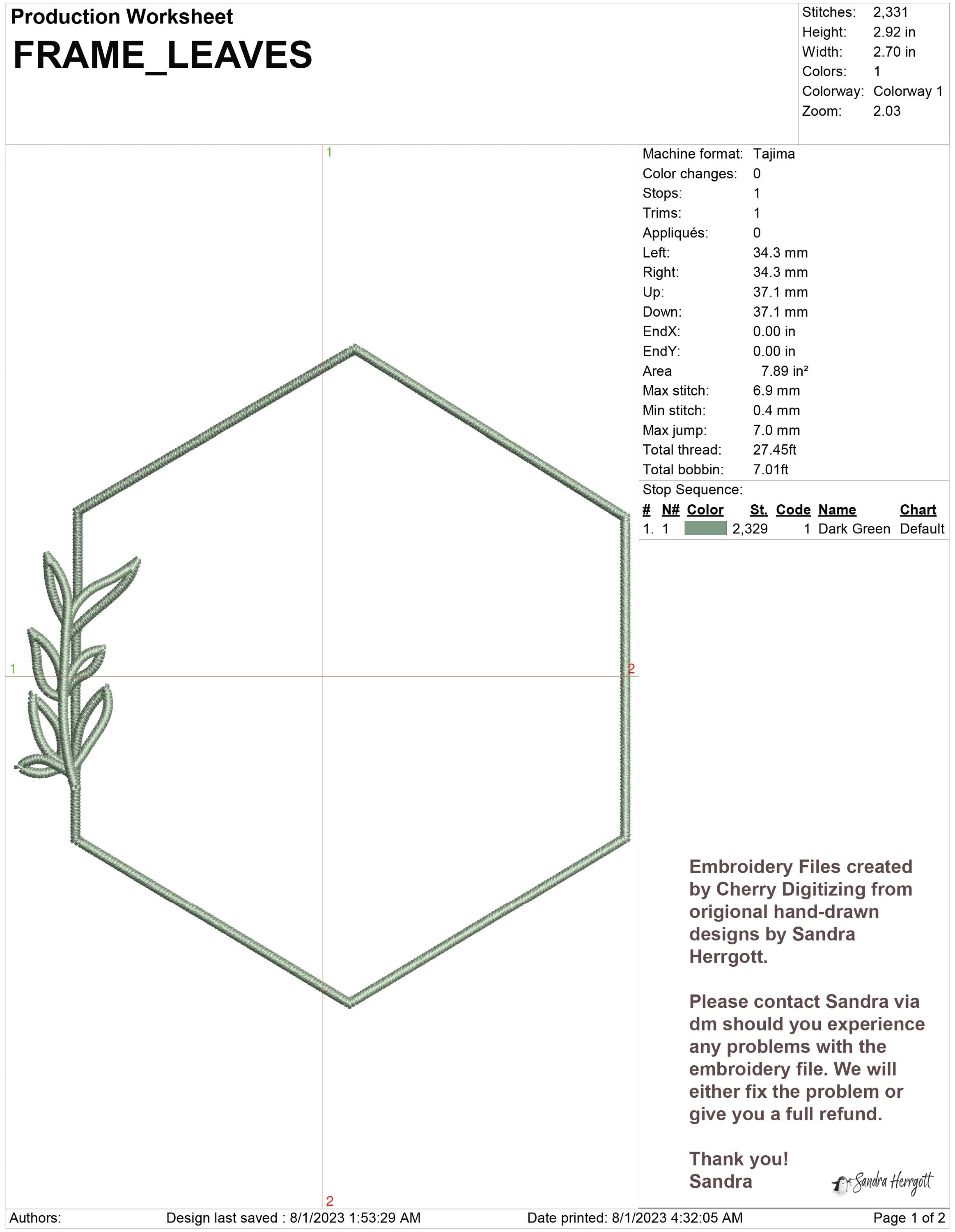 Leaf Hexagon Frame Machine Embroidery Design Pattern File, Sweet ...