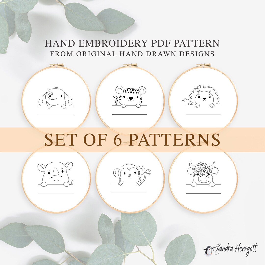 Split Safari Animal Hand Embroidery PDF Pattern Template, Cute Baby Boy ...