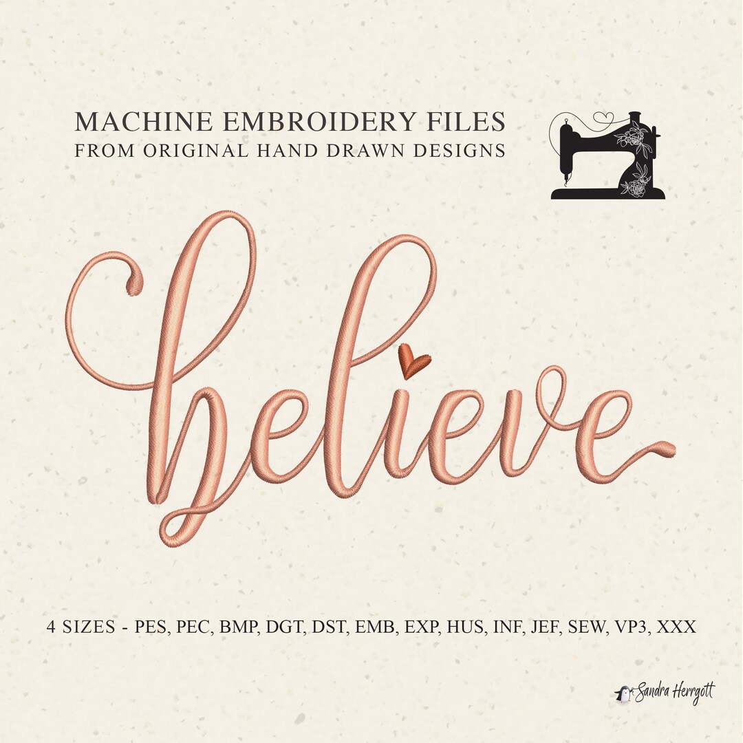 Believe Machine Embroidery Design Pattern File, Hand-lettered Christian ...