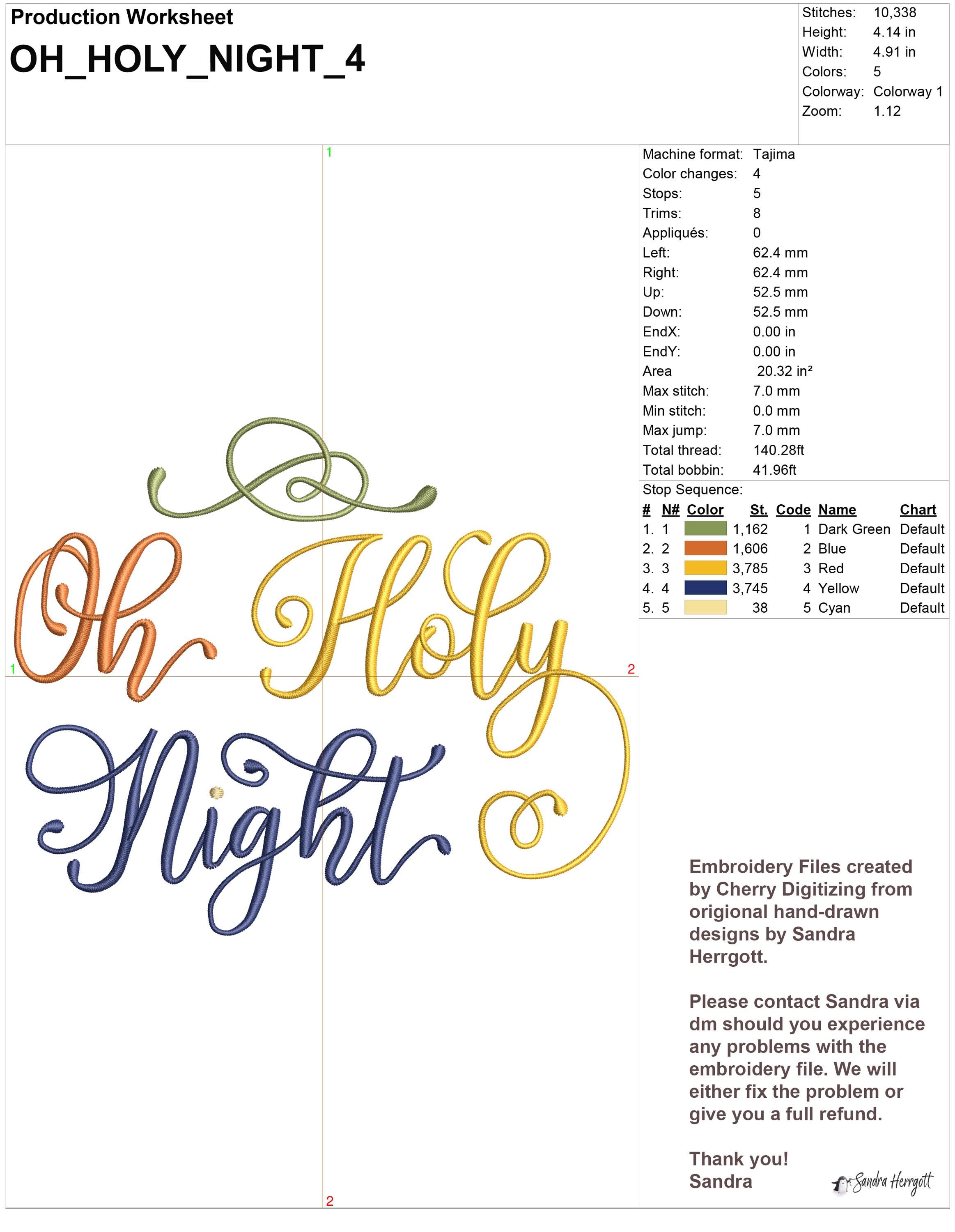 Oh Holy Night Quote Machine Embroidery Design Pattern File, Sweet ...