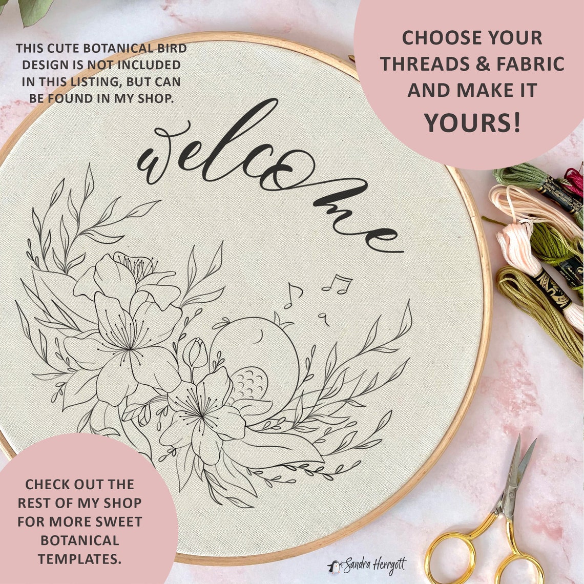 Number 5 Peony Hand Embroidery PDF Pattern Template Botanical - Etsy