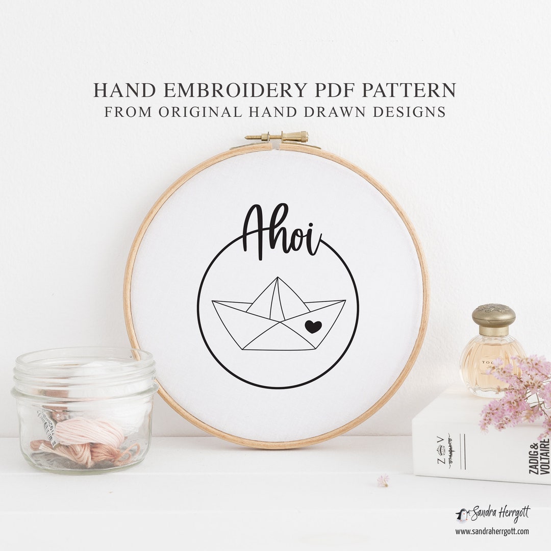 Ahoi There Paper Boat Hand Embroidery PDF Pattern Template, Father Gift ...
