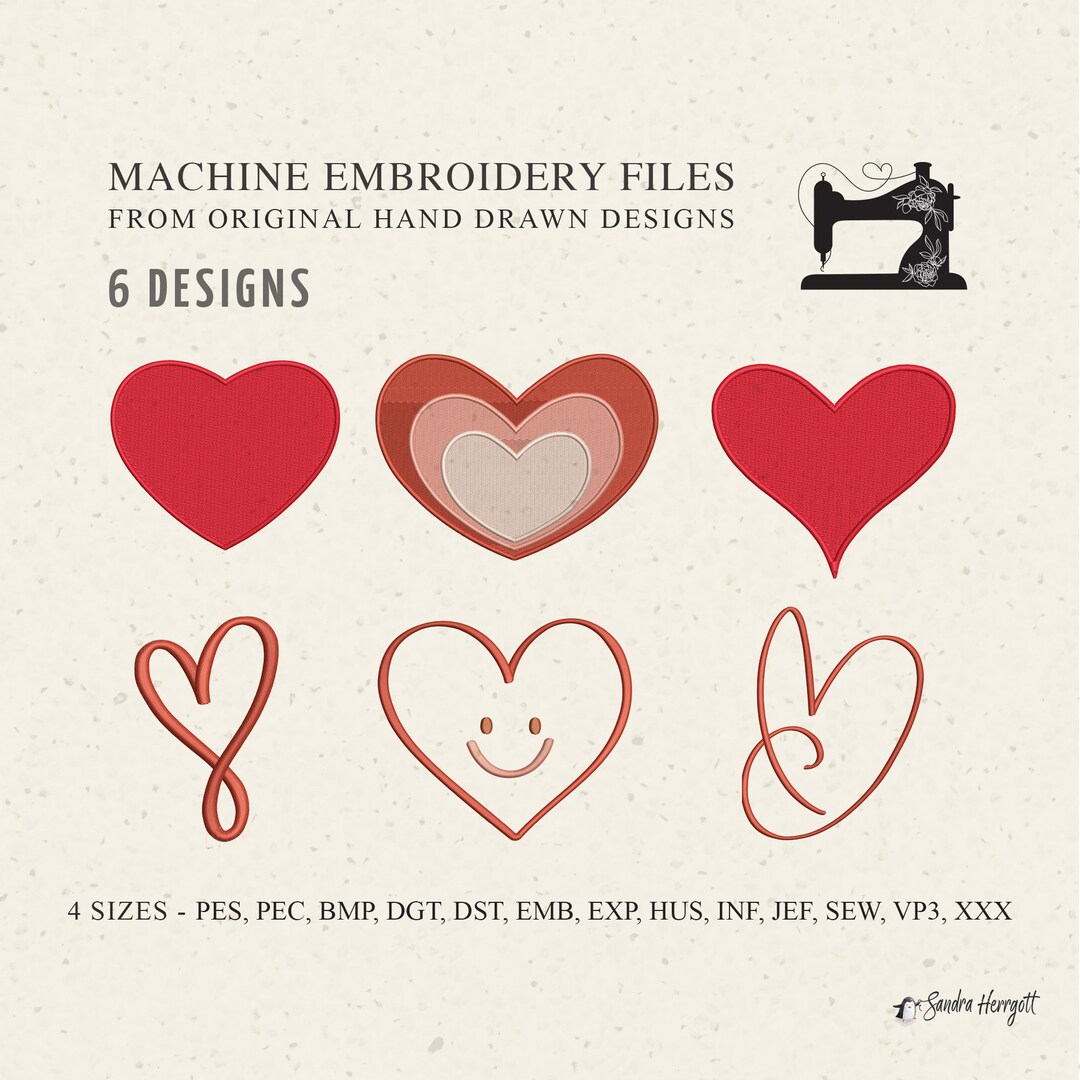 Single Love Heart Machine Embroidery Design Pattern, Valentine ...