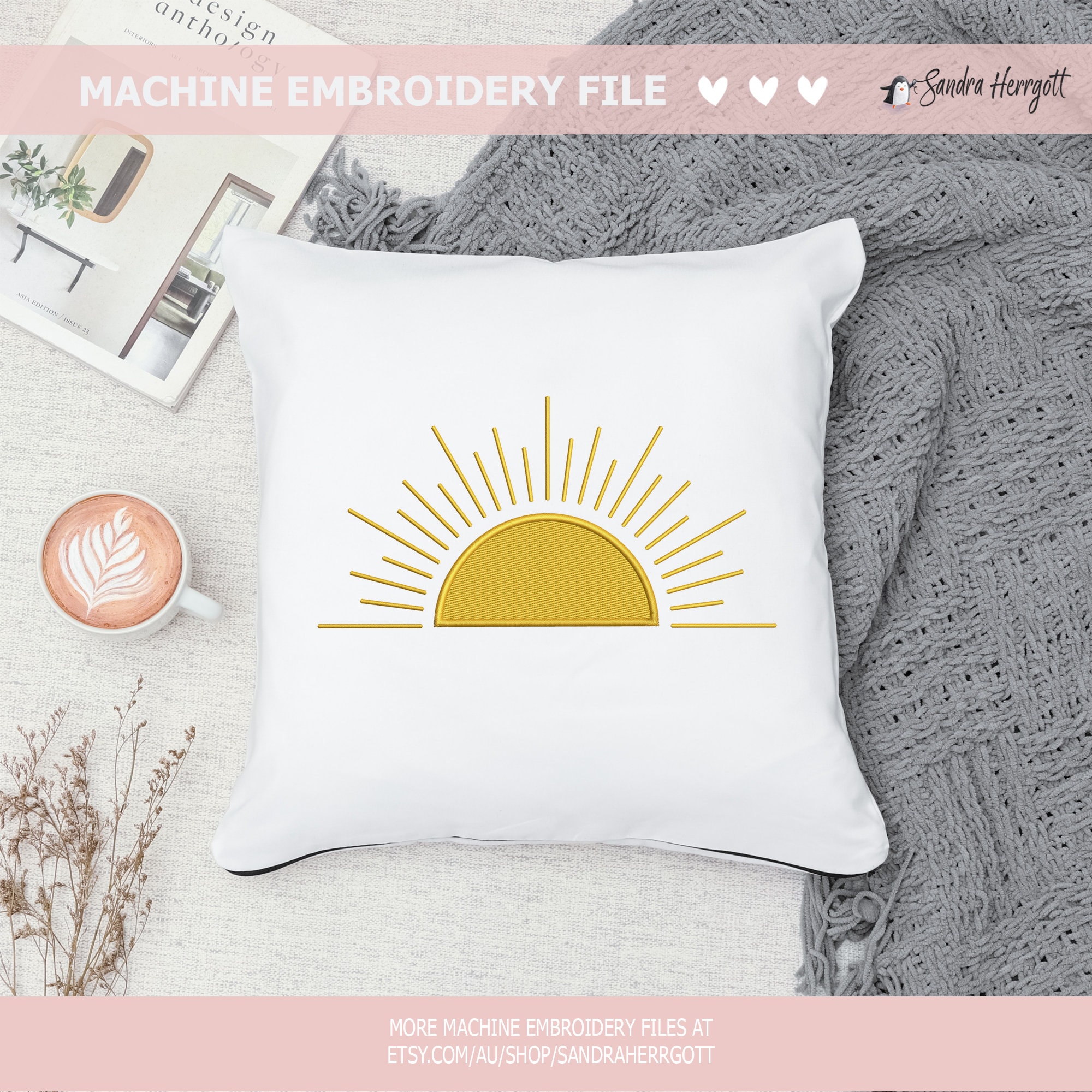 Sun Rising Machine Embroidery Design Pattern File, Sunrise Sunset Cute ...