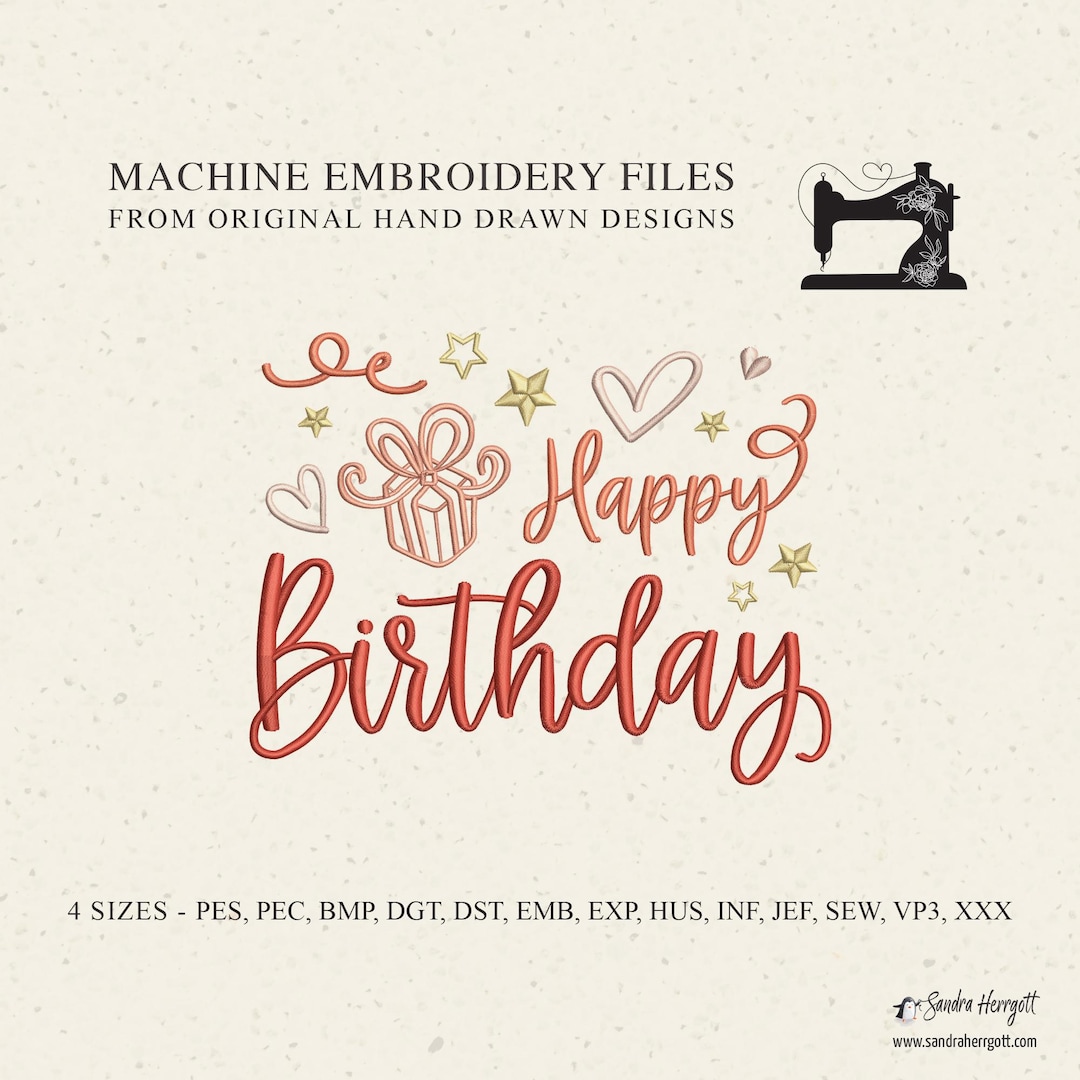 Happy Birthday Machine Embroidery Design Pattern File, Sweet Hand ...
