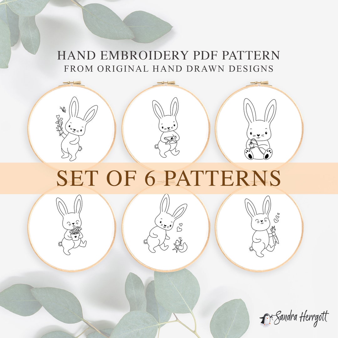 Cute Bunny Hand Embroidery PDF Pattern Template, Birthday Stitch File ...