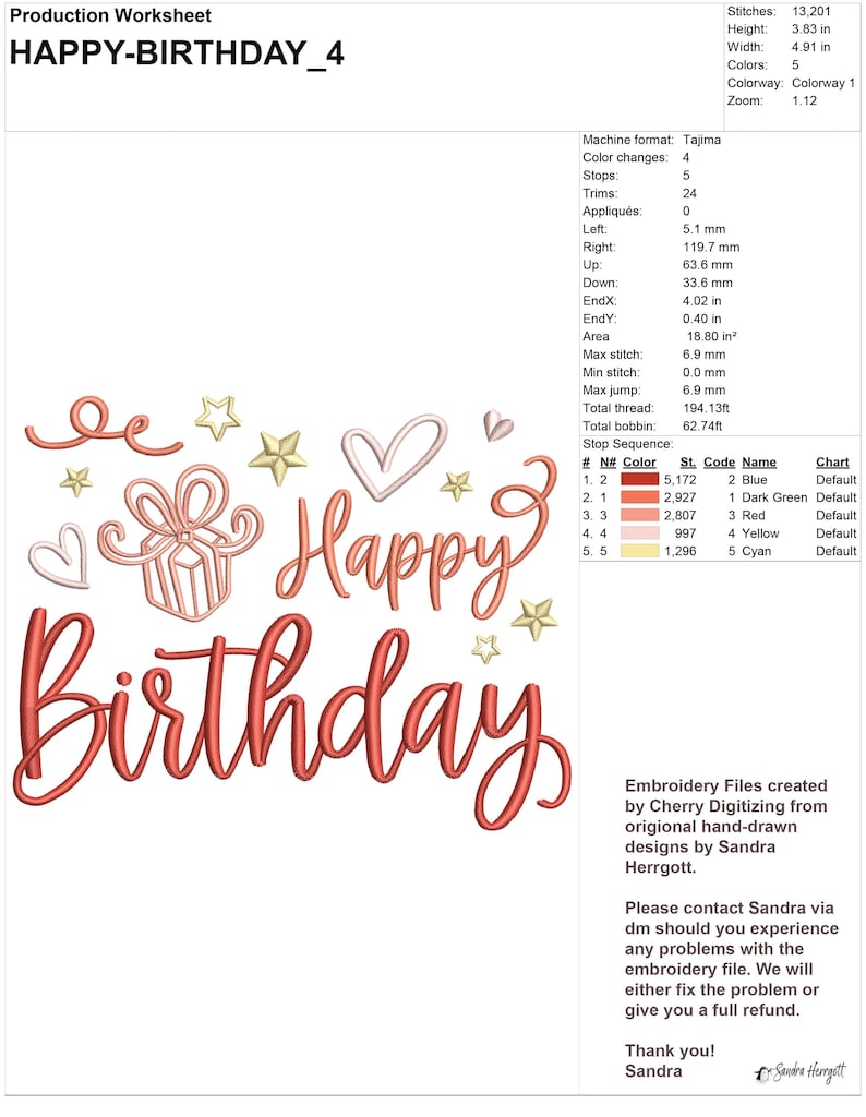 Happy Birthday Machine Embroidery Design Pattern File, Sweet Hand ...