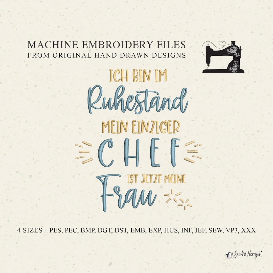 GERMAN Retirement Quote Machine Embroidery Design Pattern File, Funny ...
