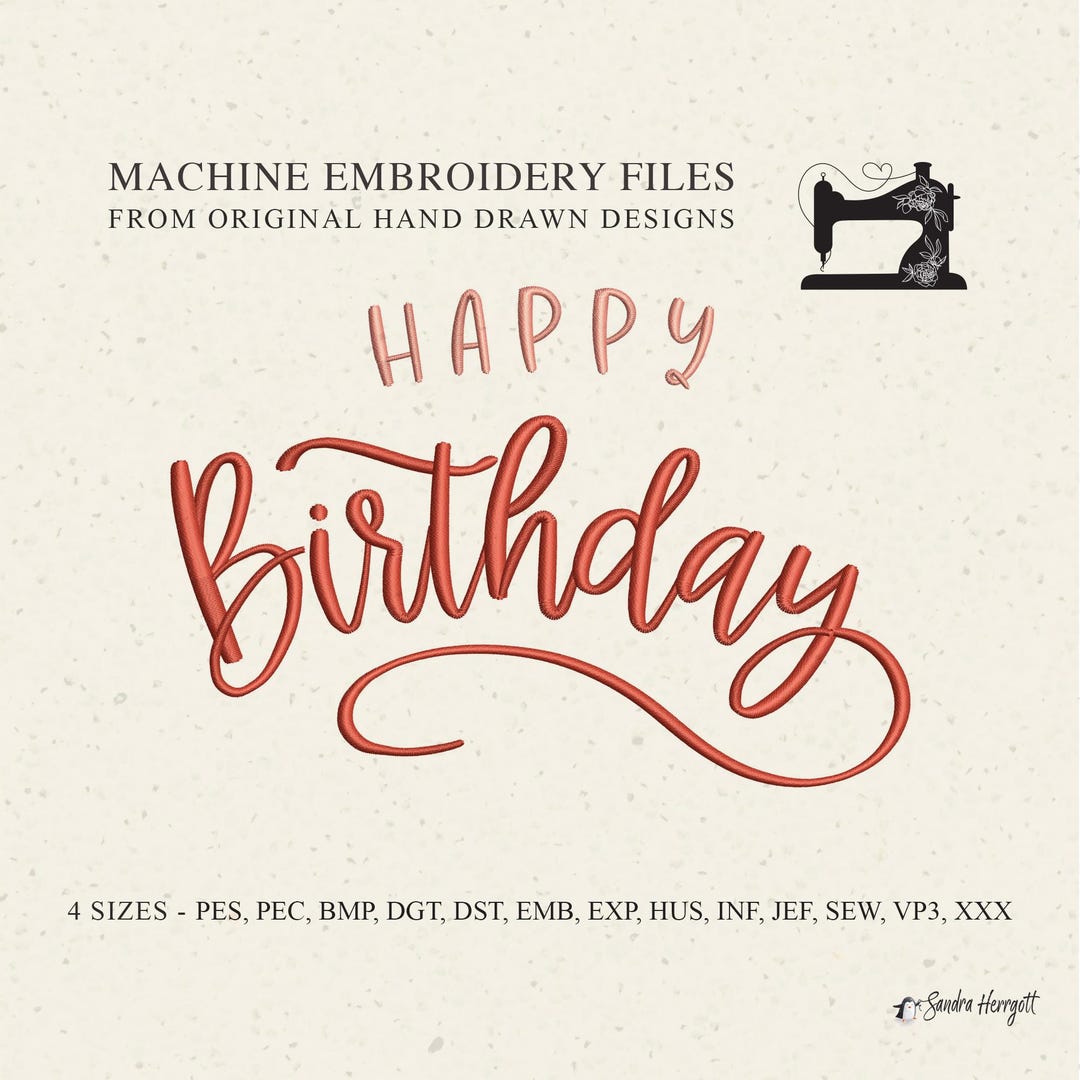 Happy Birthday Machine Embroidery Design Pattern File, Sweet Hand ...