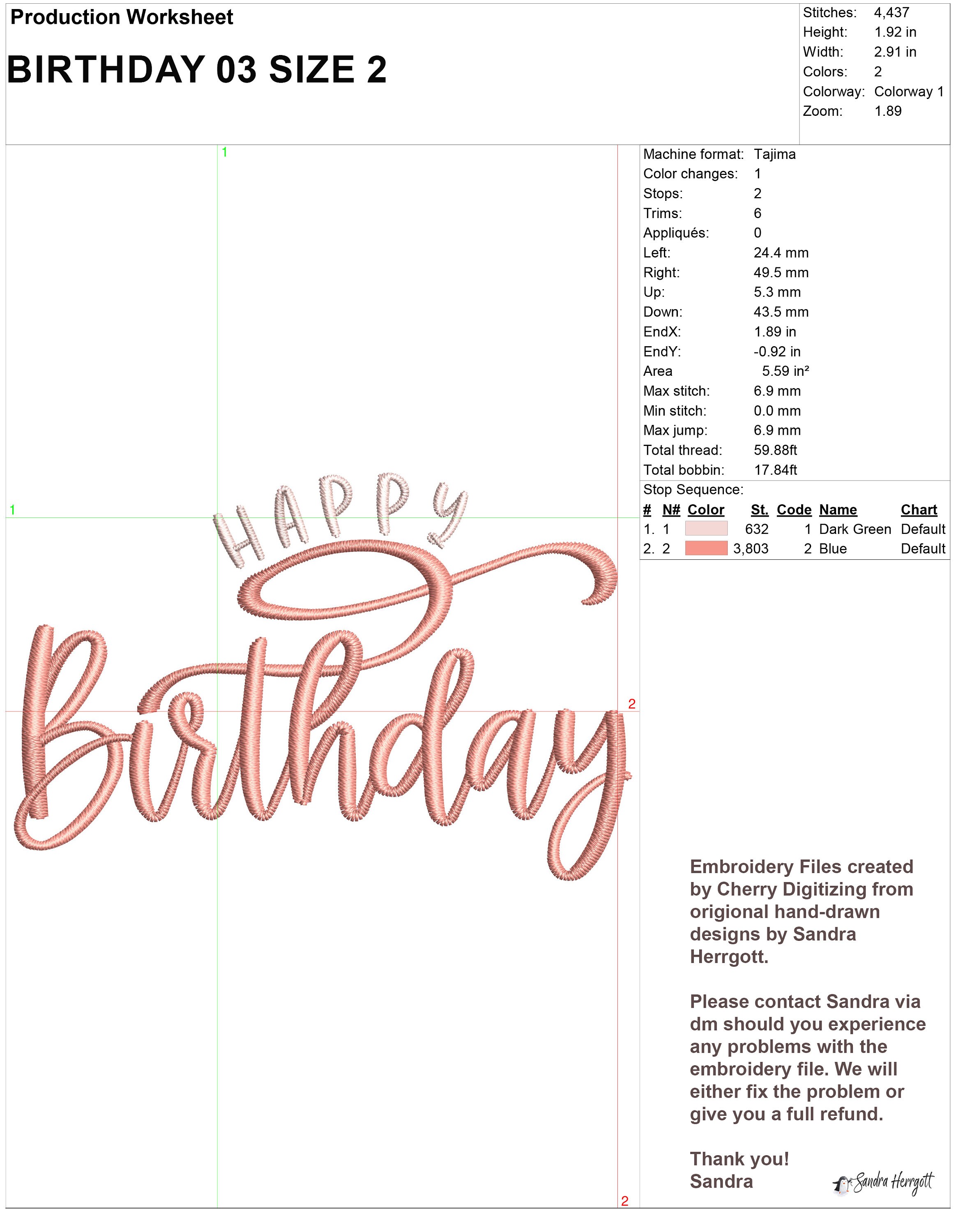Happy Birthday Machine Embroidery Design Pattern File, Sweet Hand ...