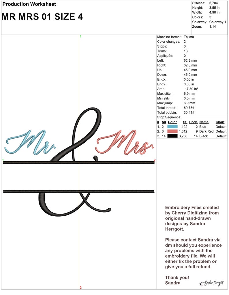Mr & Mrs Machine Embroidery Design Pattern, Hand-lettered Embroidery ...