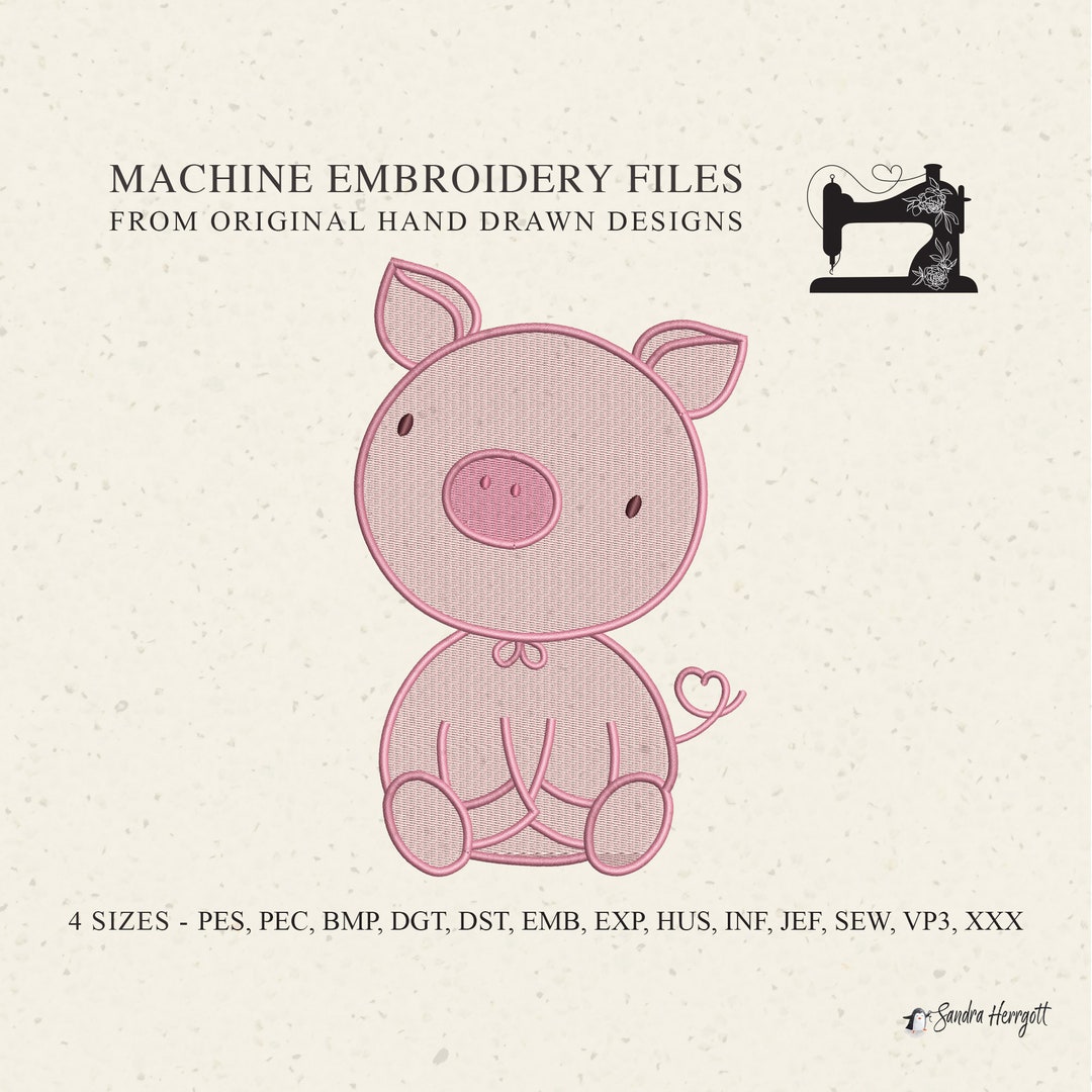 Cute Baby Pig Machine Embroidery Design Pattern, Sweet Animal Digital ...