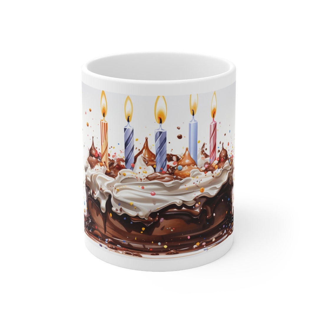 11oz Ceramic Mug for Happy Birthday Gift Chocolate Cake Candles Gift ...