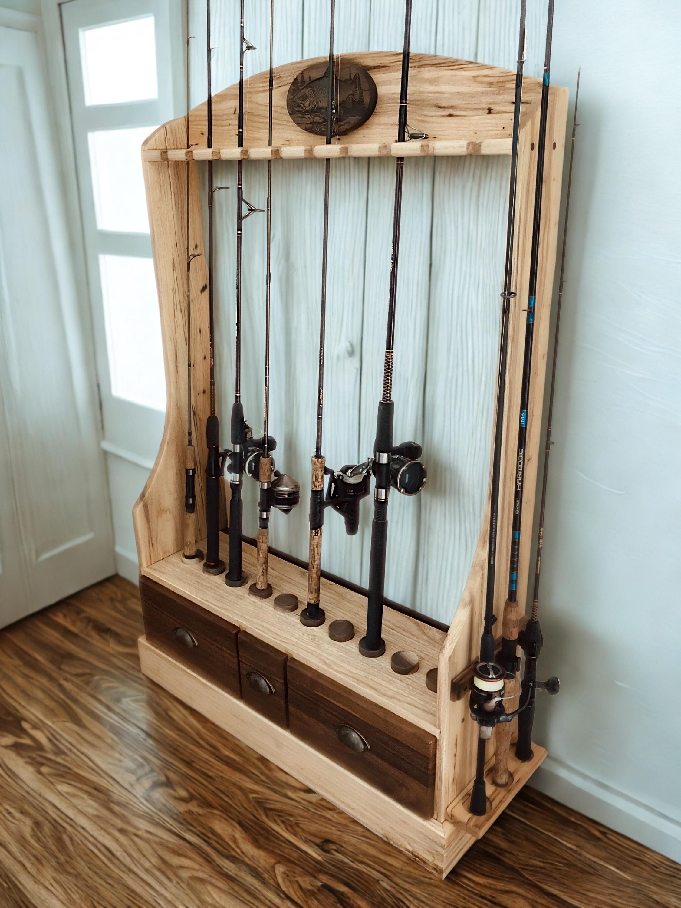 Handcrafted Fishing Rod Holder Cabinet | 16 Pole Storage Capacity ...